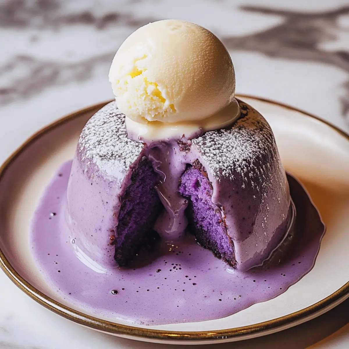 Irresistible Ube Lava Cake with Vanilla Ice Cream Delight